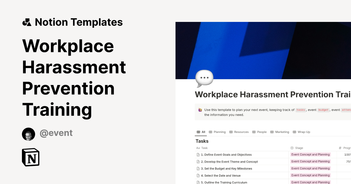 Workplace Harassment Prevention Training Template by Event | Notion ...