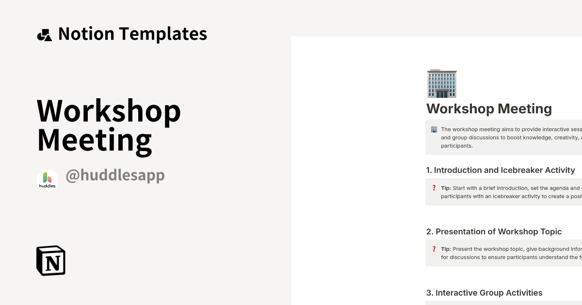 Workshop Meeting Template by Huddles.app | Notion Marketplace