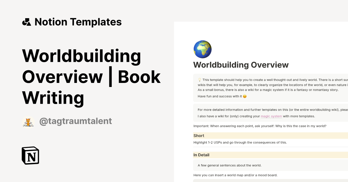 Worldbuilding Overview | Book Writing Template by Tagtraumtalent ...