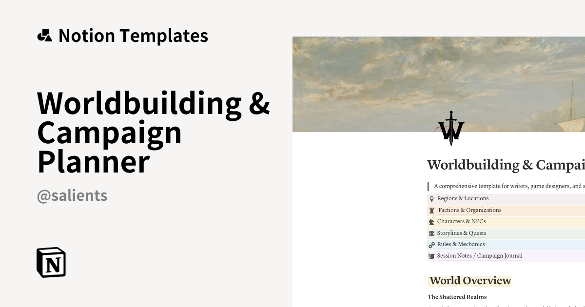 Worldbuilding & Campaign Planner Template by Steve Salients | Notion ...