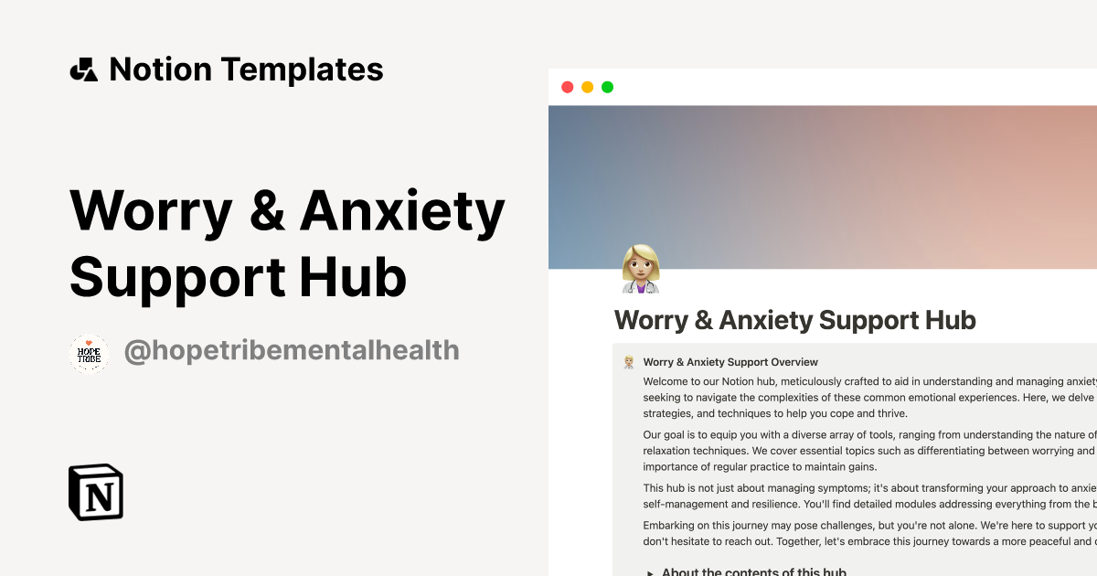 Worry & Anxiety Support Hub Template | Notion Marketplace