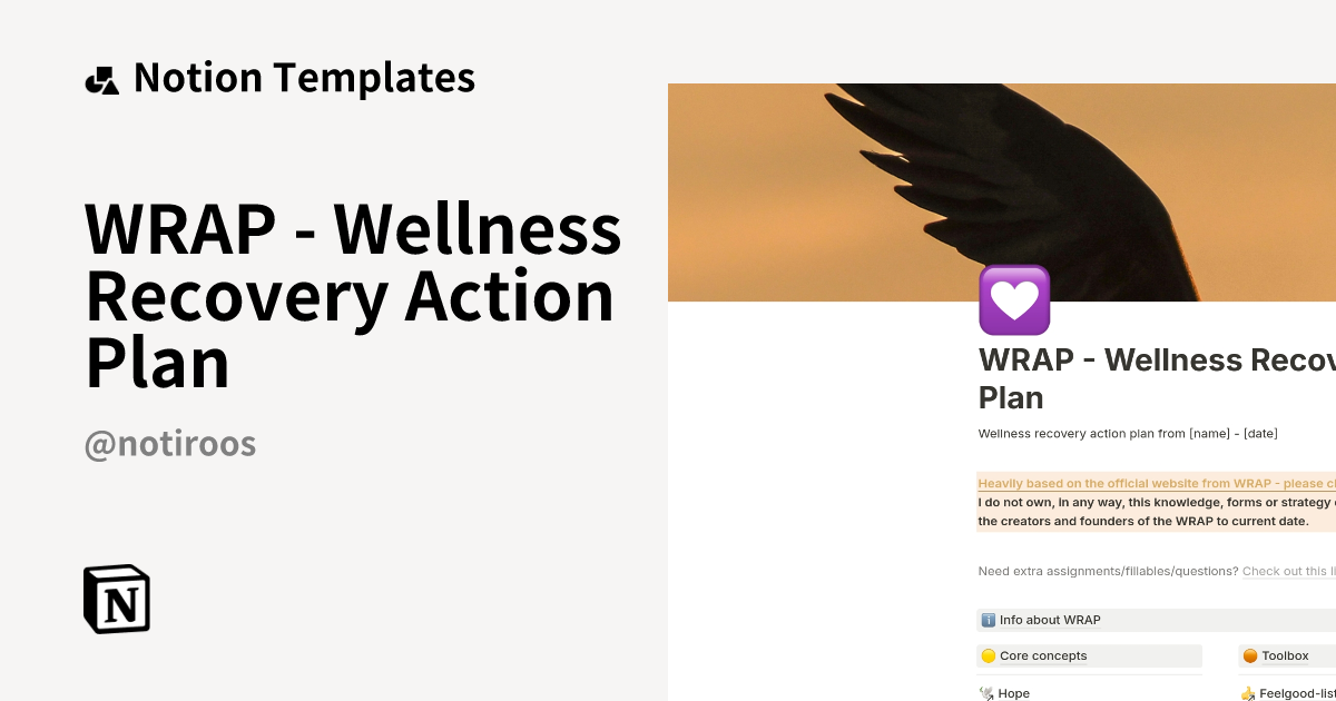 WRAP - Wellness Recovery Action Plan Template | Notion Marketplace