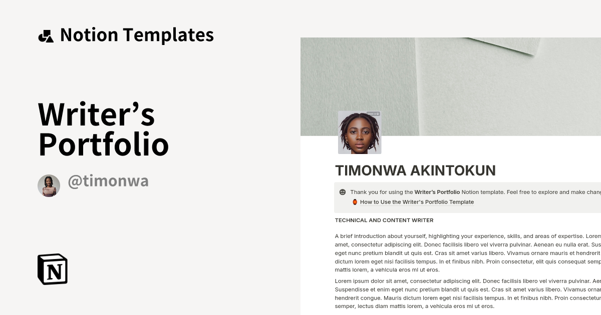 Writer’s Portfolio Template | Notion Marketplace