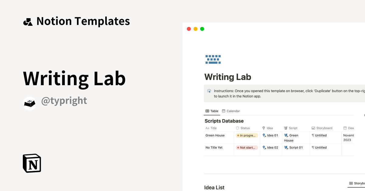 Writing Lab Template by Typright | Notion Marketplace