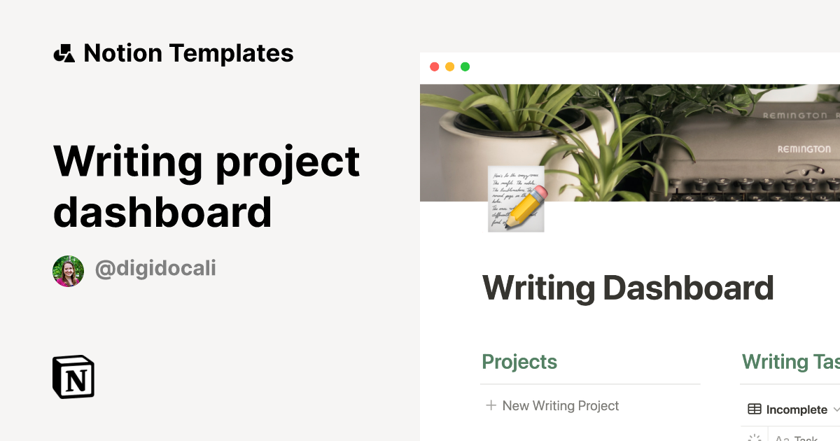 Writing project dashboard Template by Alison - Digi Doc | Notion ...