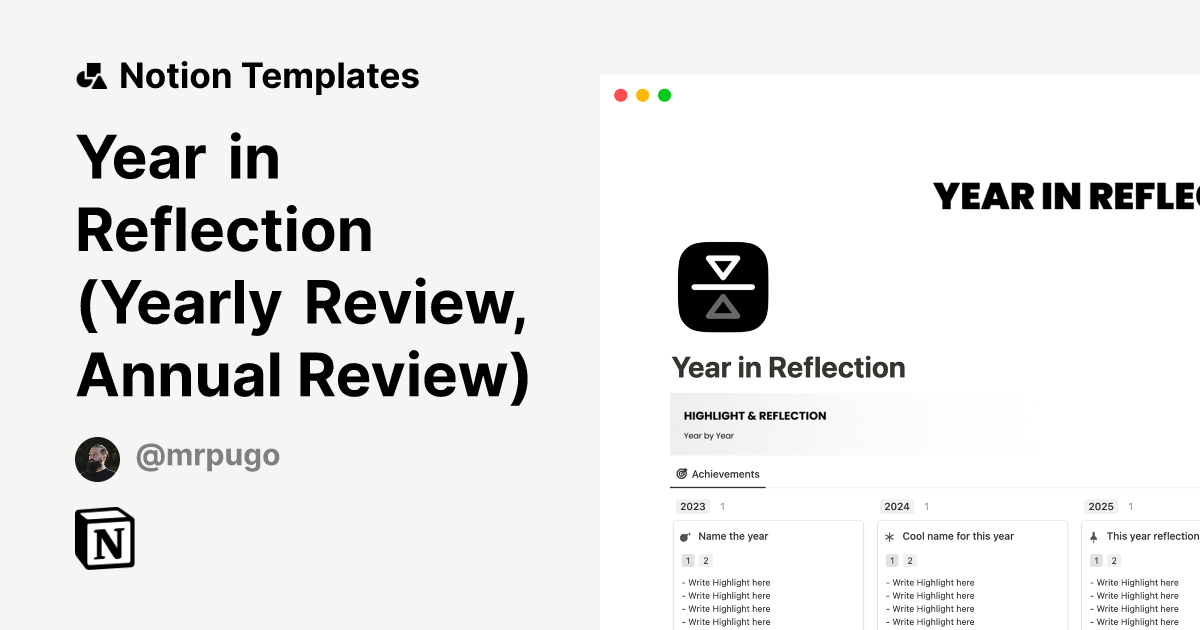 Year in Reflection (Yearly Review, Annual Review) Template | Notion Marketplace