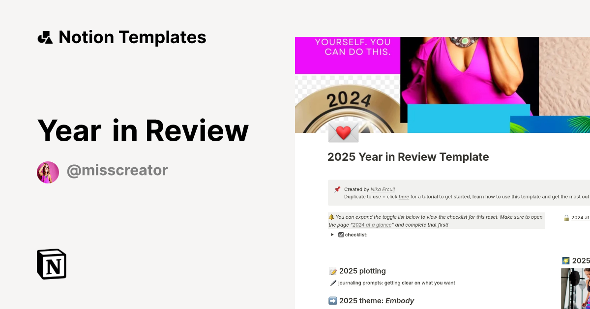 Year in Review Template by Miss Creator | Notion Marketplace