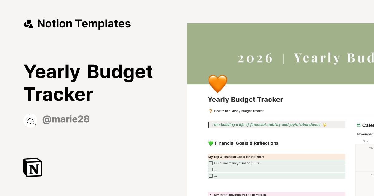 Yearly Budget Tracker Template | Notion Marketplace