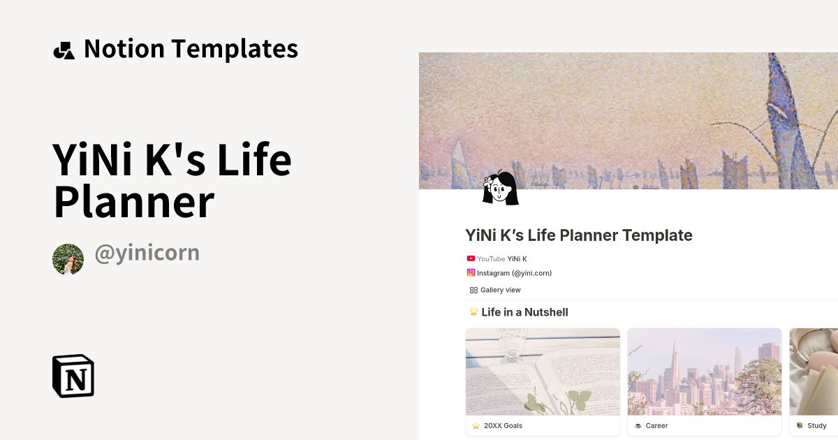 YiNi K's Life Planner Template by YiNi K | Notion Marketplace