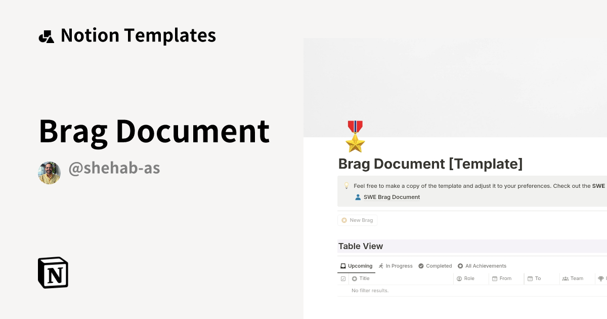 Brag Document Template | Notion Marketplace