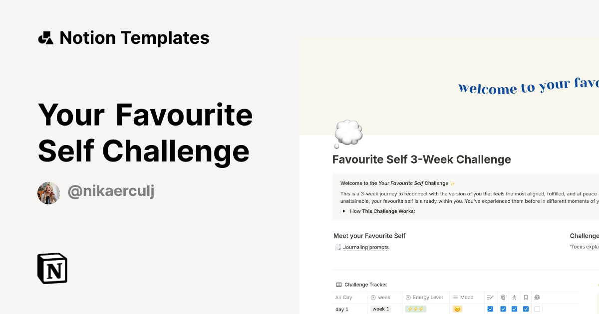 Your Favourite Self Challenge Template | Notion Marketplace