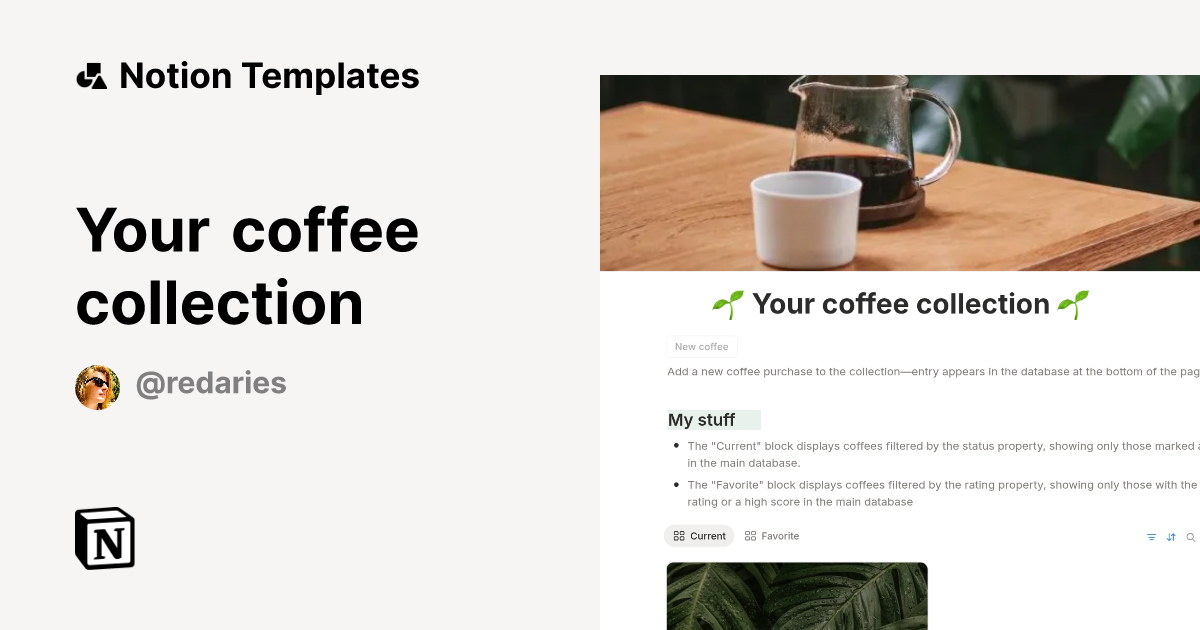 Your coffee collection Template by Mari_Redaries | Notion Marketplace