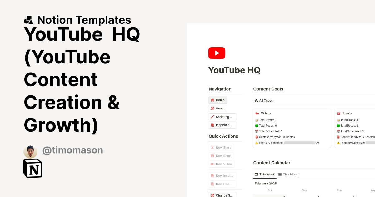 YouTube HQ (YouTube Content Creation & Growth) Template by Timo Mason ...