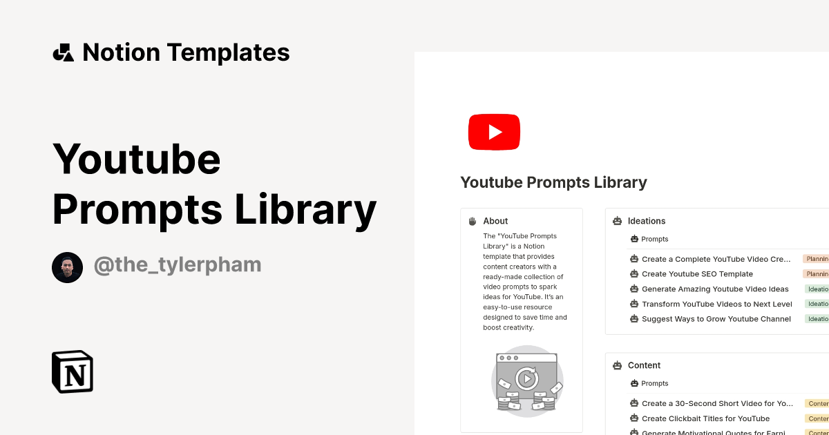 Youtube Prompts Library Template | Notion Marketplace