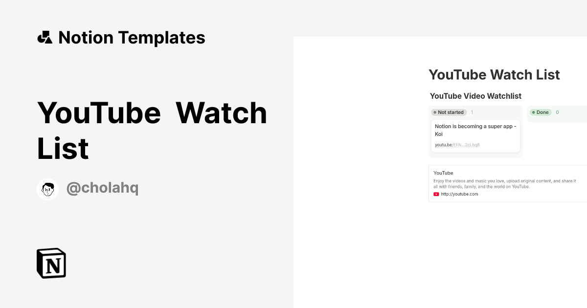 YouTube Watch List Template | Notion Marketplace