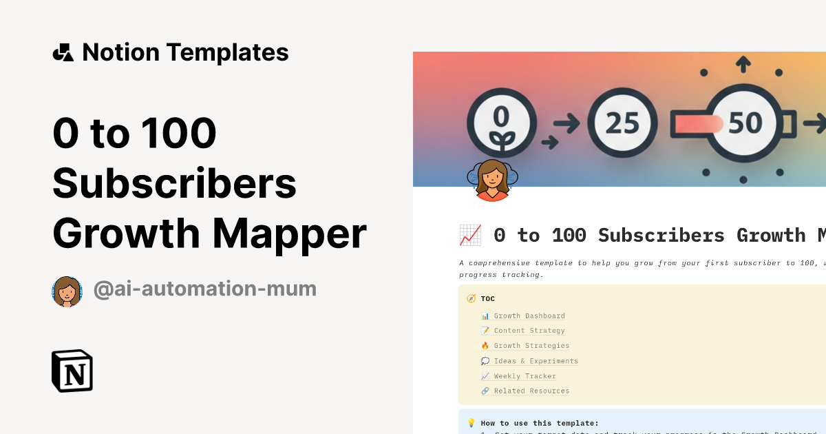 0 to 100 Subscribers Growth Mapper Template | Notion Marketplace