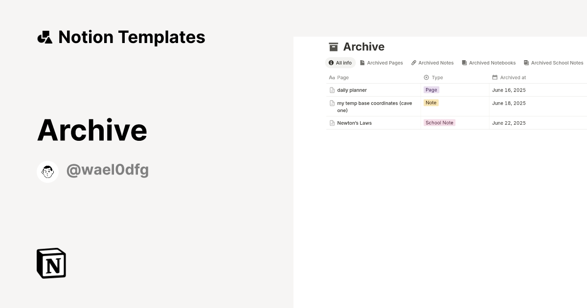 Archive Template by Wael0dfg | Notion Marketplace