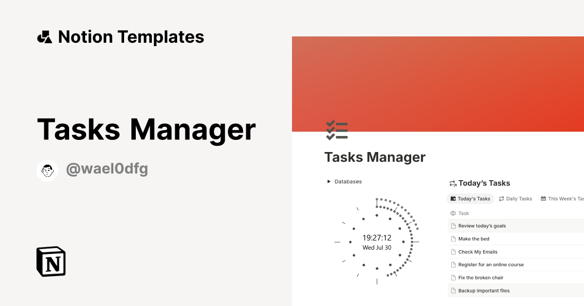 Tasks Manager Template by Wael0dfg | Notion Marketplace