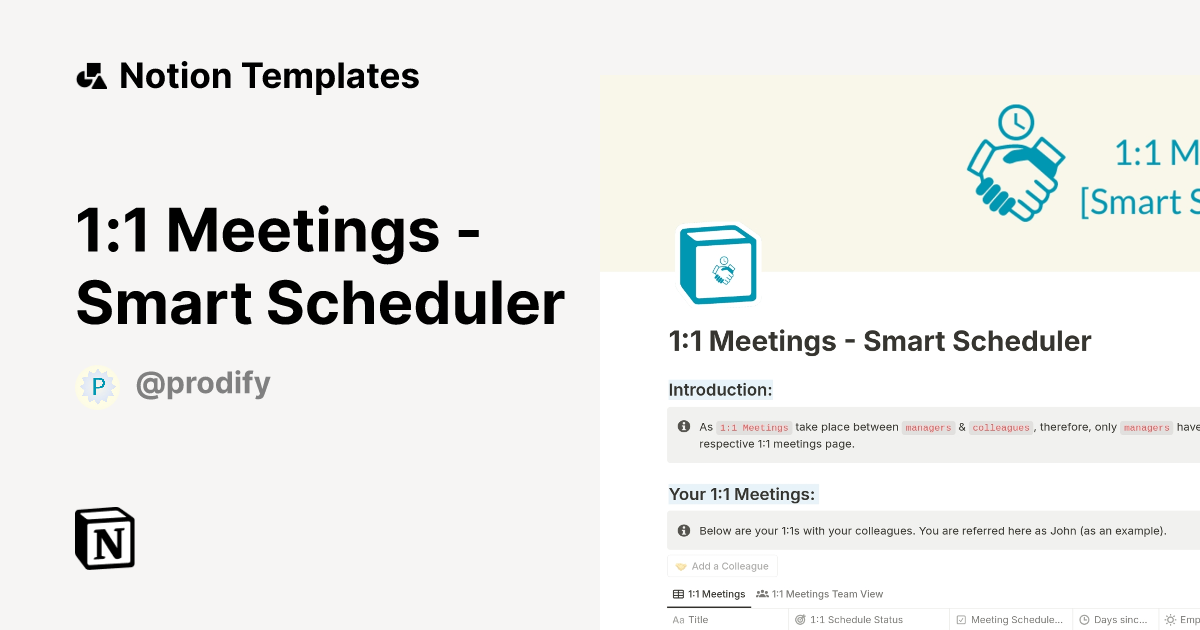 1:1 Meetings - Smart Scheduler Template by Prodify | Notion Marketplace