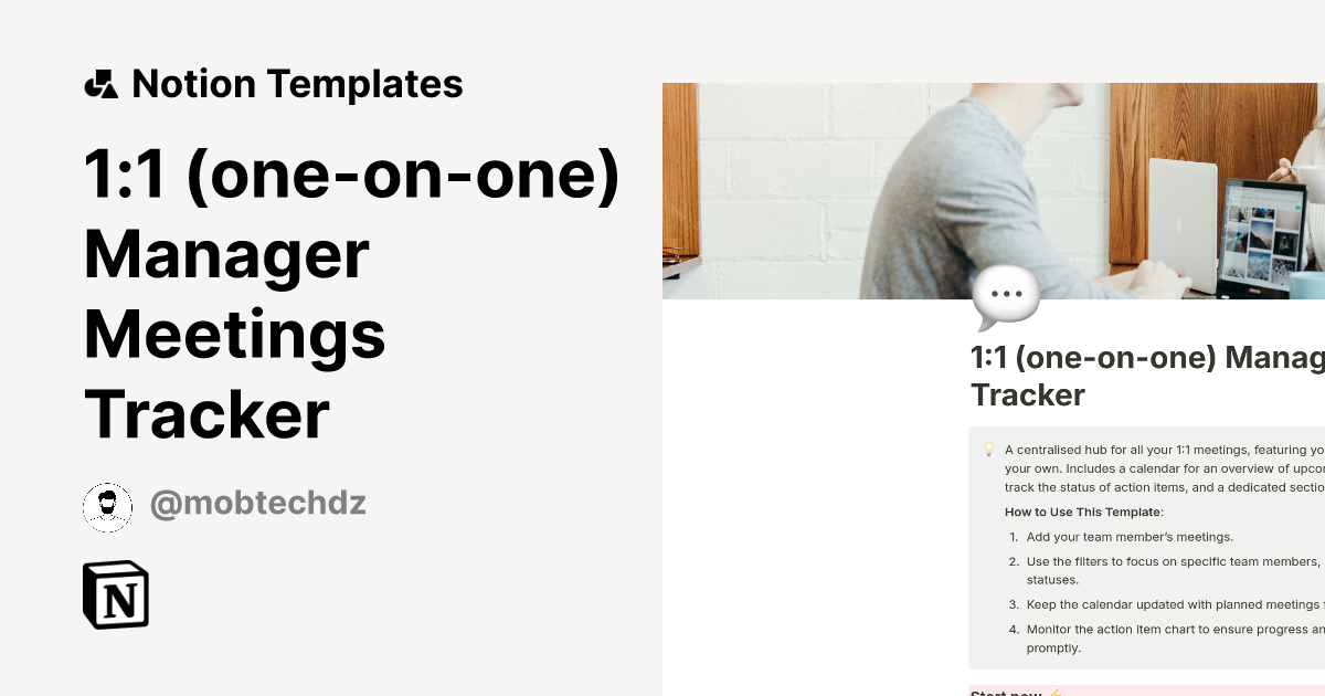 1:1 (one-on-one) Manager Meetings Tracker Template | Notion Marketplace
