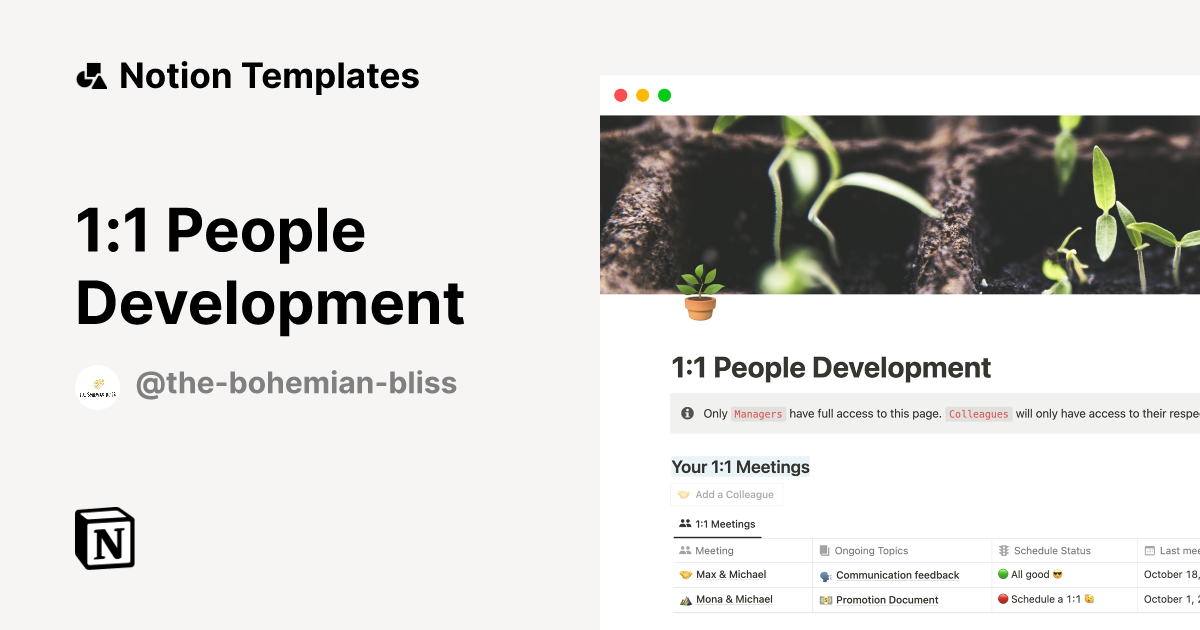 1:1 People Development Template by The Bohemian Bliss | Notion Marketplace