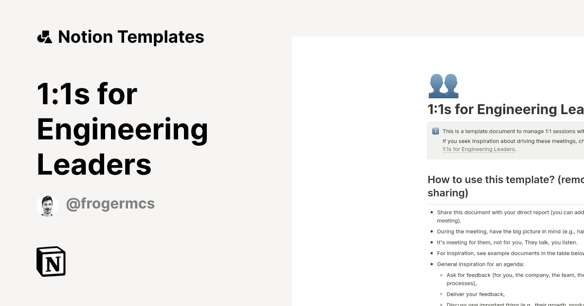 1:1s for Engineering Leaders Template by Mirek Stanek | Notion Marketplace