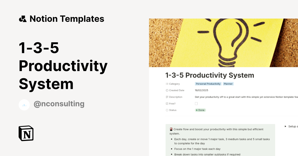 1-3-5 Productivity System Template by NConsulting | Notion Marketplace