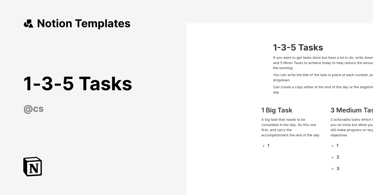 1-3-5 Tasks Template by CS | Notion Marketplace