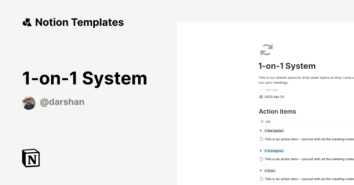 1-on-1 System Template by Darshan Gajara | Notion Marketplace