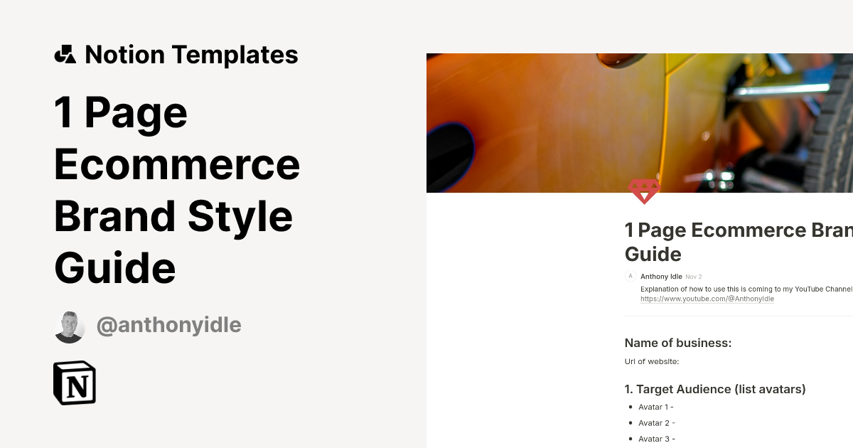 1 Page Ecommerce Brand Style Guide Template by Anthony Idle's Ecommerce ...