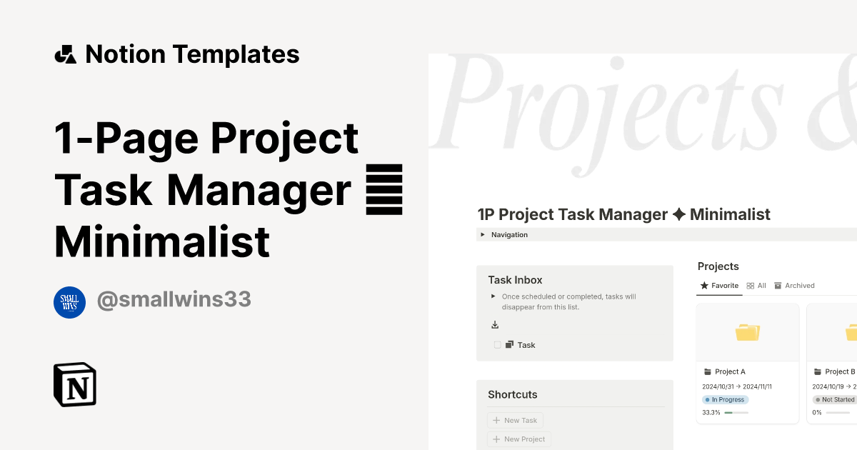 1-Page Project Task Manager Minimalist Template | Notion Marketplace
