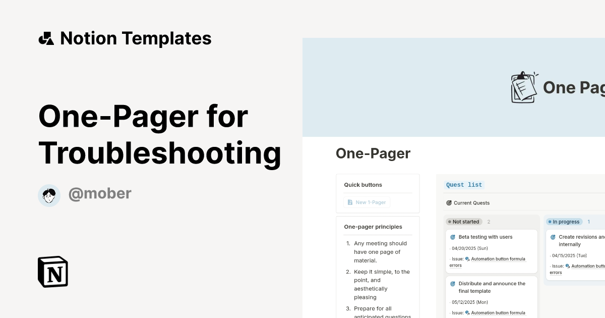 One-Pager for Troubleshooting Template | Notion Marketplace