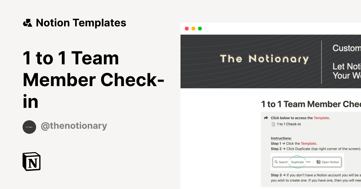 1 to 1 Team Member Check-in Template by TheNotionary | Notion Marketplace