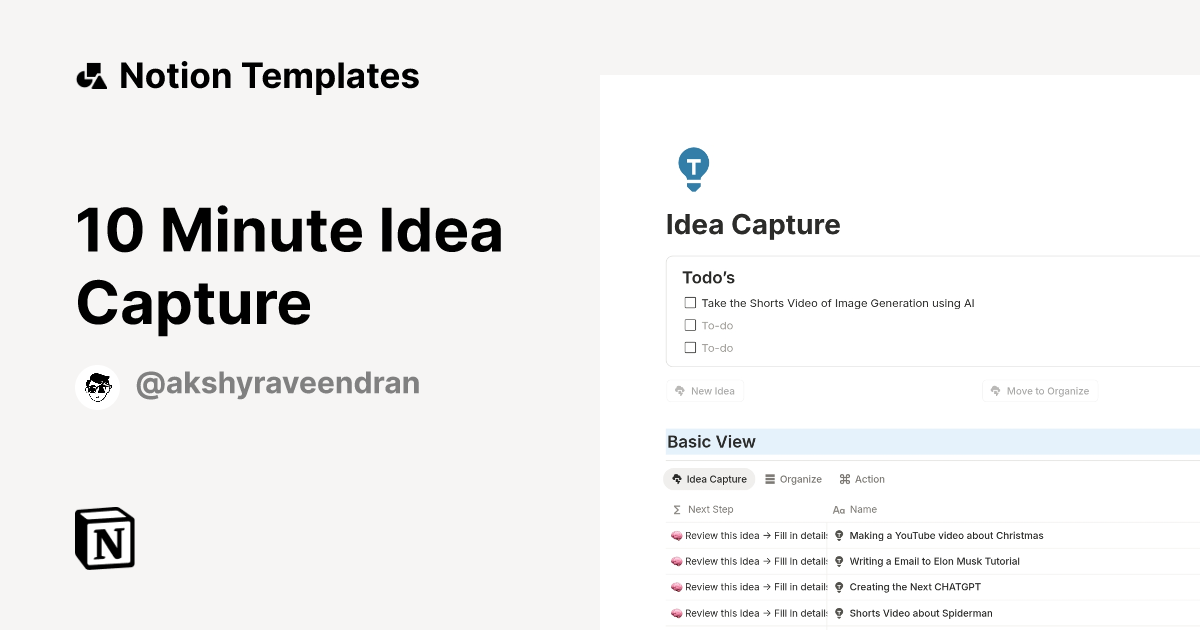 10 Minute Idea Capture Template | Notion Marketplace