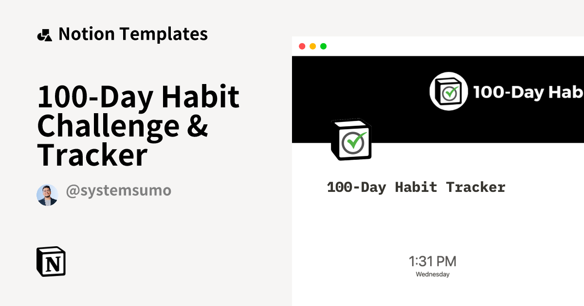 100-Day Habit Challenge & Tracker Template by SystemSumo | Notion ...