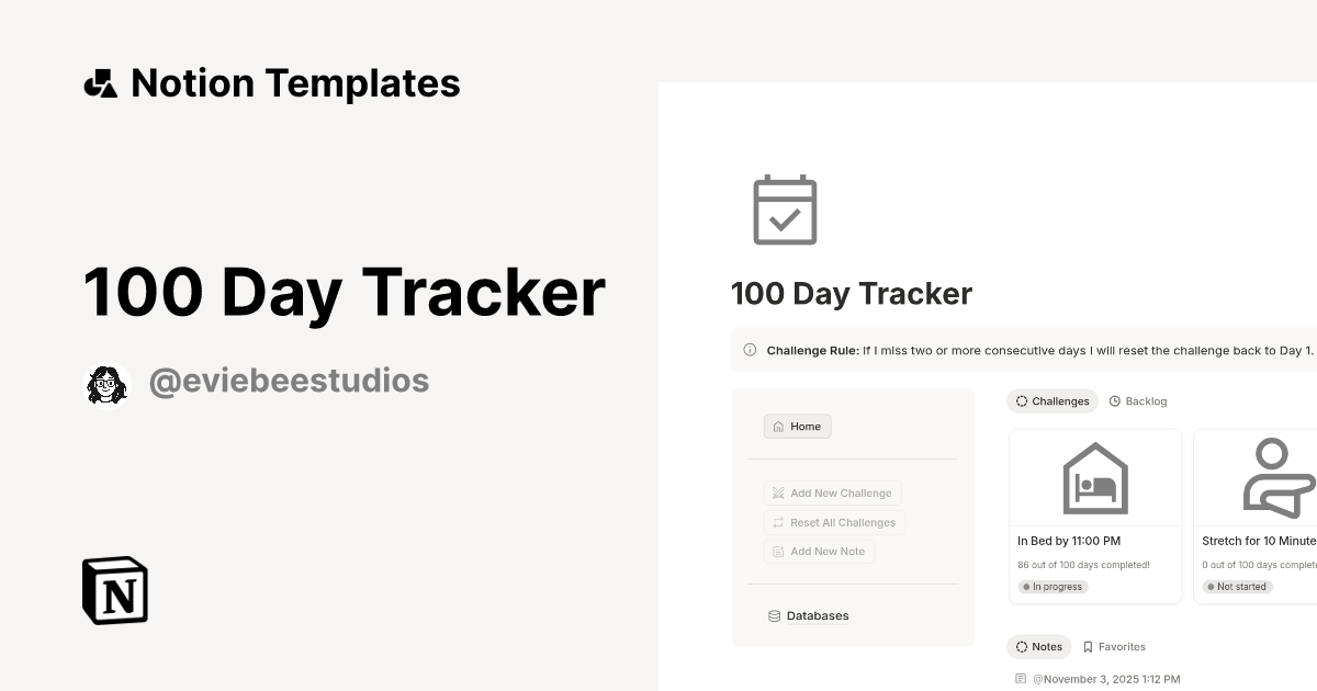 100 Day Tracker Template | Notion Marketplace