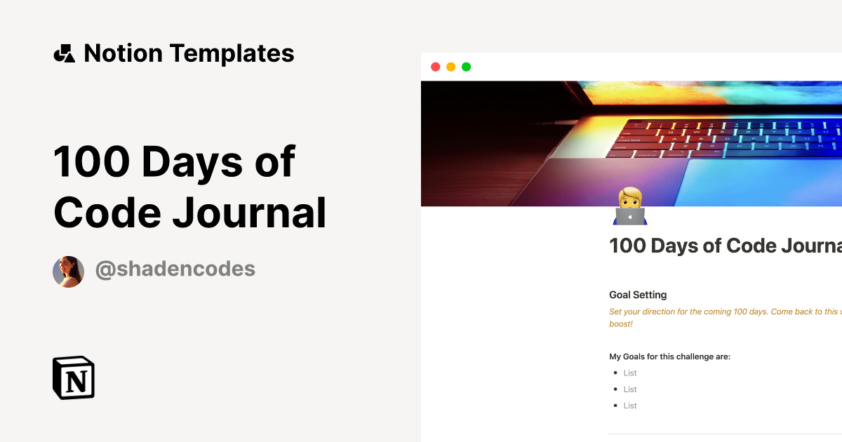 100 Days of Code Journal Template | Notion Marketplace