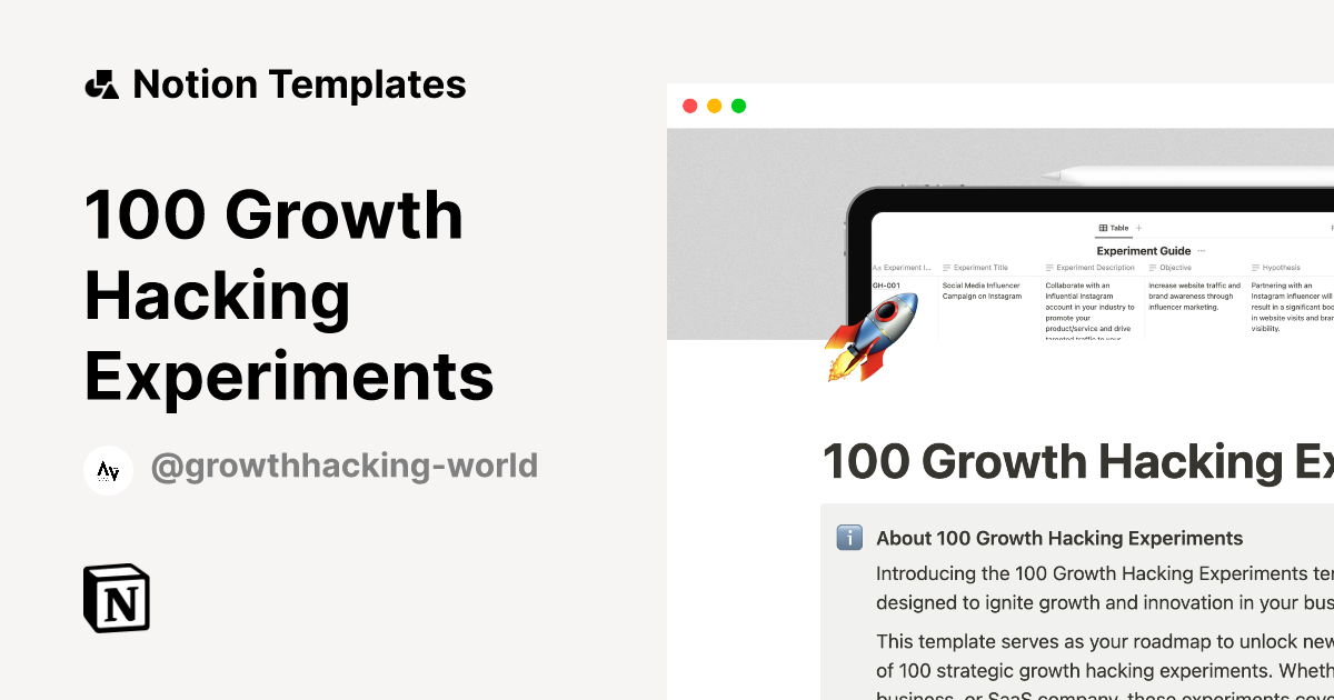 100 Growth Hacking Experiments Template | Notion Marketplace