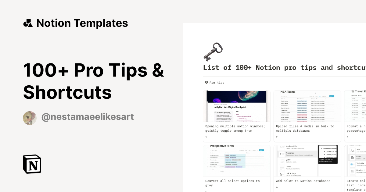 100+ Pro Tips & Shortcuts Template by Call me Maë 🪐 | Notion Marketplace