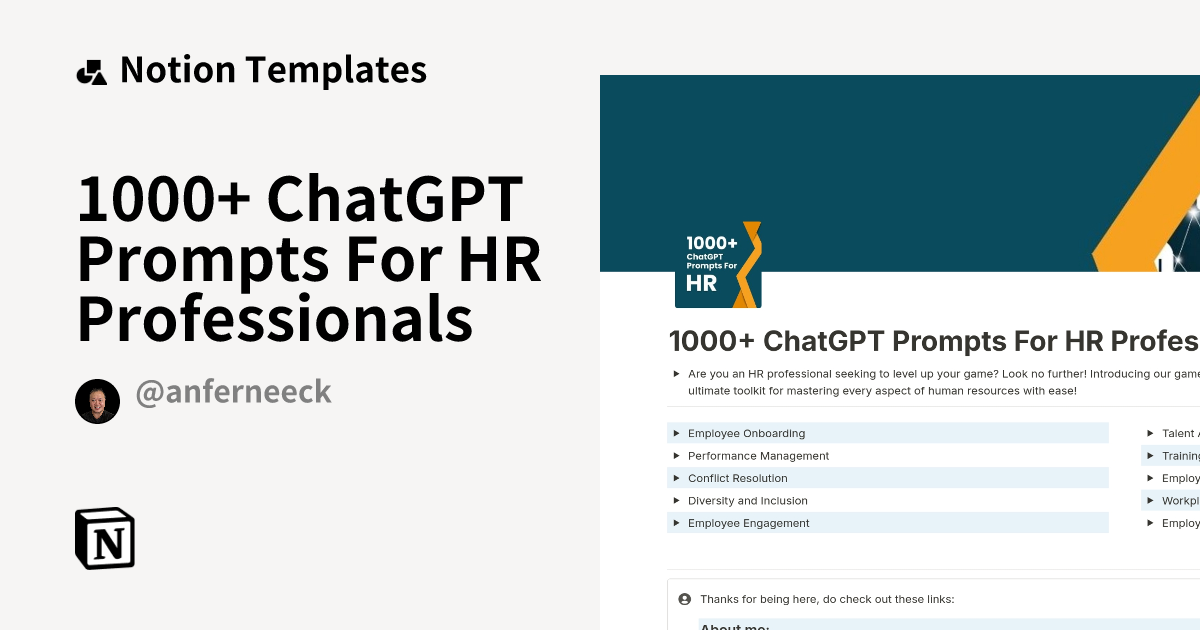 1000+ ChatGPT Prompts For HR Professionals Template | Notion Marketplace