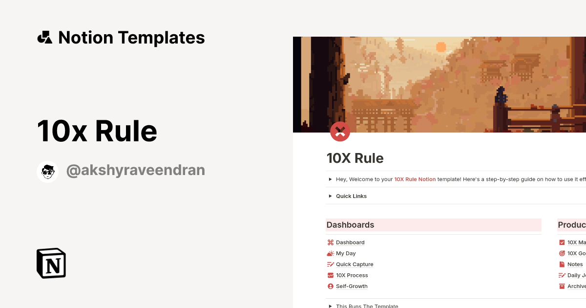 10x Rule Template by Akshay Raveendran | Notion Marketplace
