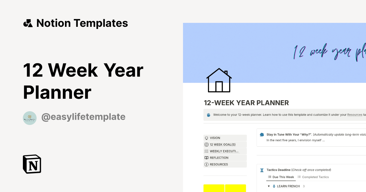 12 Week Year Planner Template | Notion Marketplace