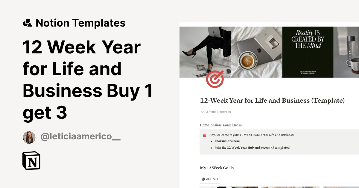 12 Week Year for Life and Business Buy 1 get 3 Template by Plannerfly ...