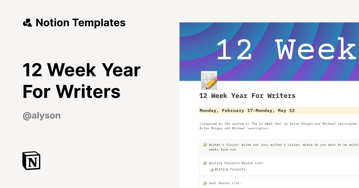 12 Week Year For Writers Template | Notion Marketplace