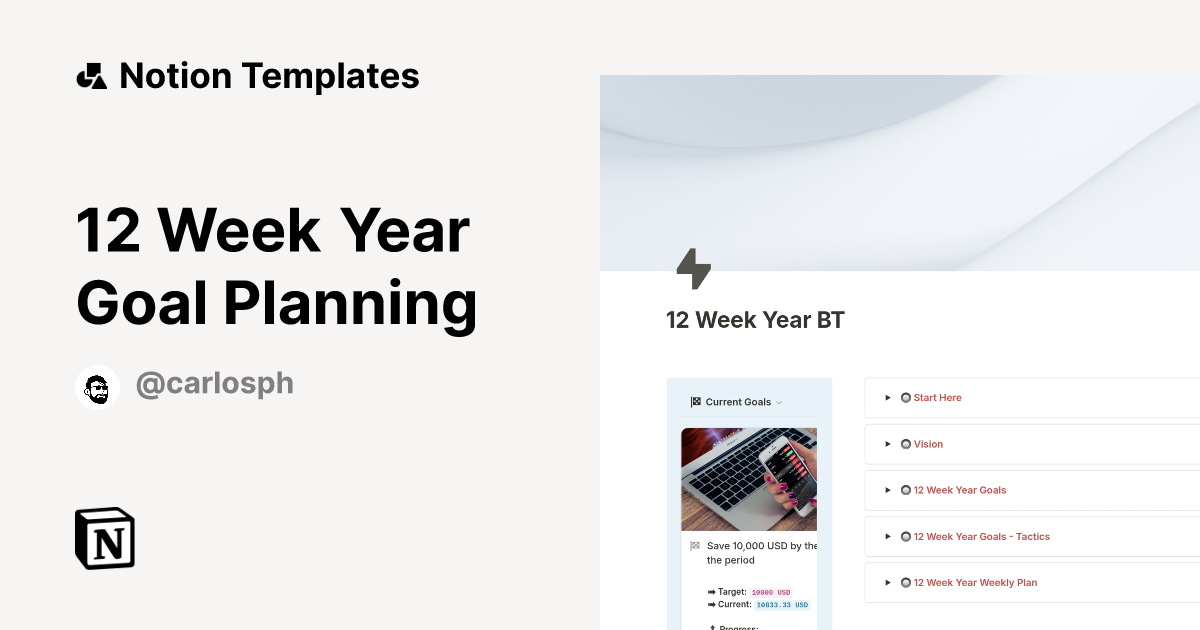 12 Week Year Goal Planning Template | Notion Marketplace