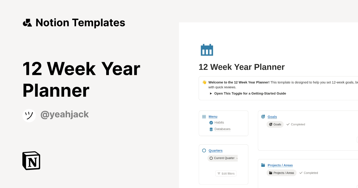 12 Week Year Planner Template | Notion Marketplace