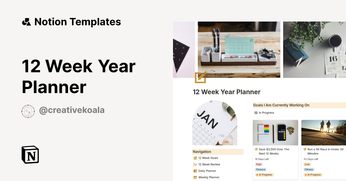 12 Week Year Planner Template by Creative Koala | Notion Marketplace