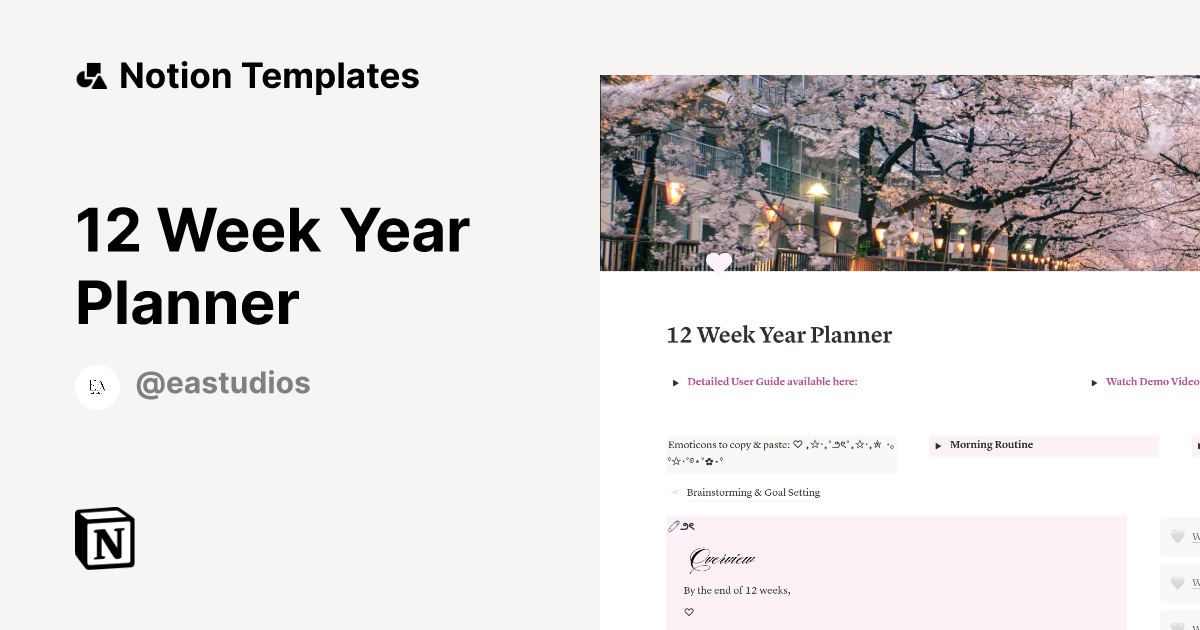12 Week Year Planner Template | Notion Marketplace