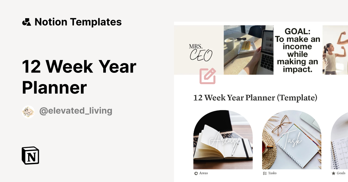 12 Week Year Planner Template by Elevated Living | Notion Marketplace