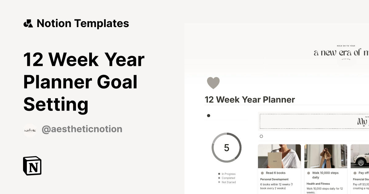12 Week Year Planner Goal Setting Template by My Aesthetic Notion ...